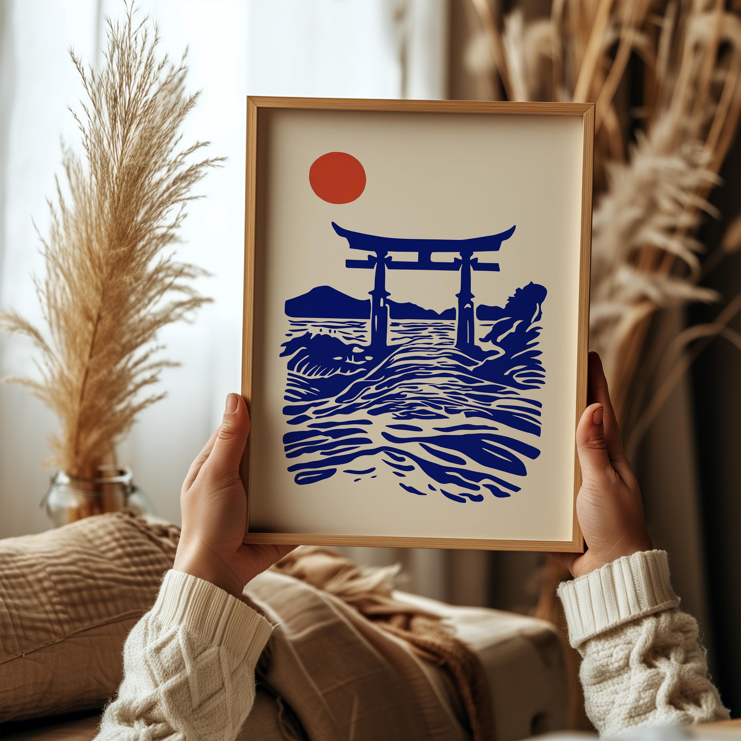Japanese Torii Gate Poster in Cobalt Blue, Matisse-inspired Minimalist ...