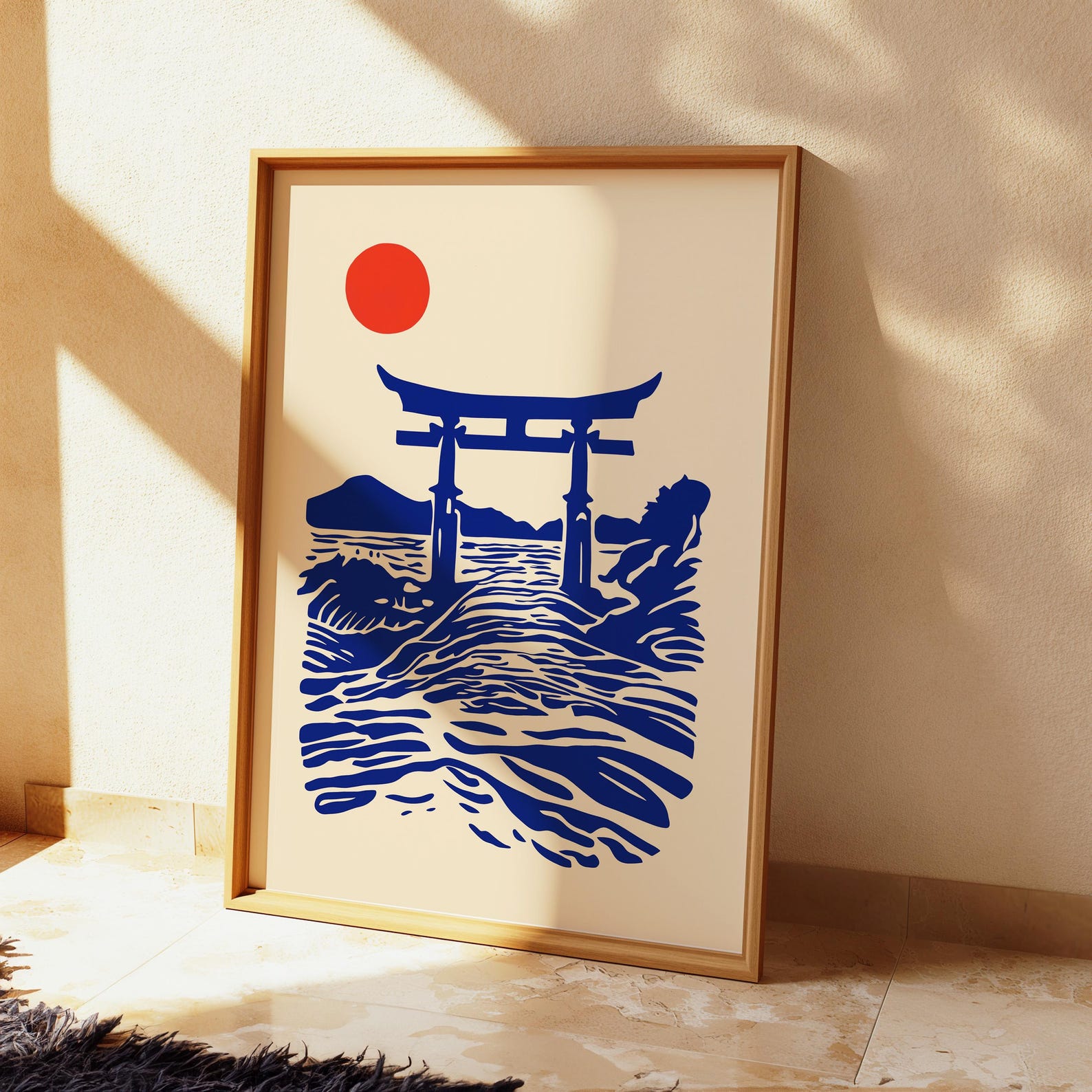 Japanese Torii Gate Poster in Cobalt Blue, Matisse-inspired Minimalist ...