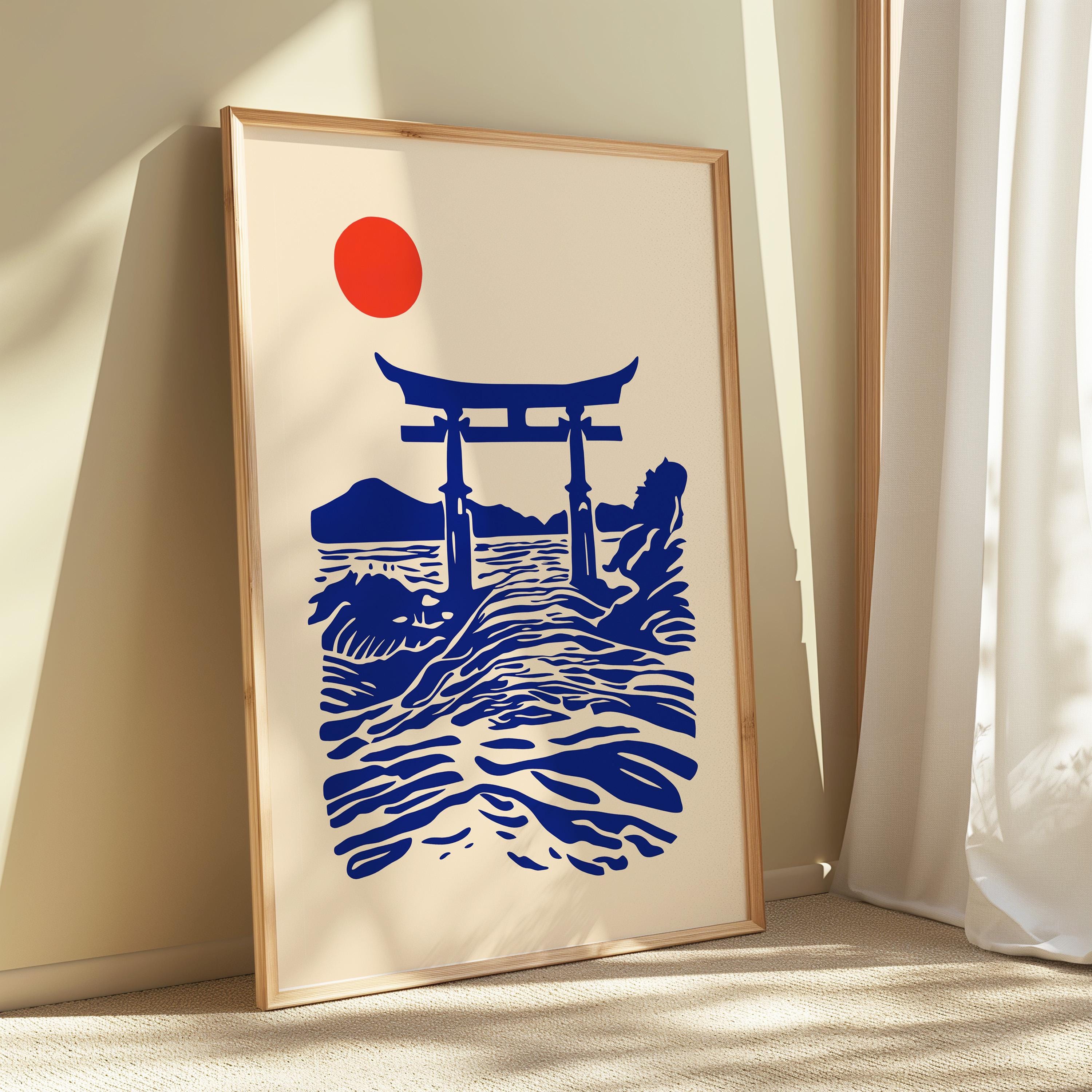 Japanese Torii Gate Poster in Cobalt Blue, Matisse-inspired Minimalist ...