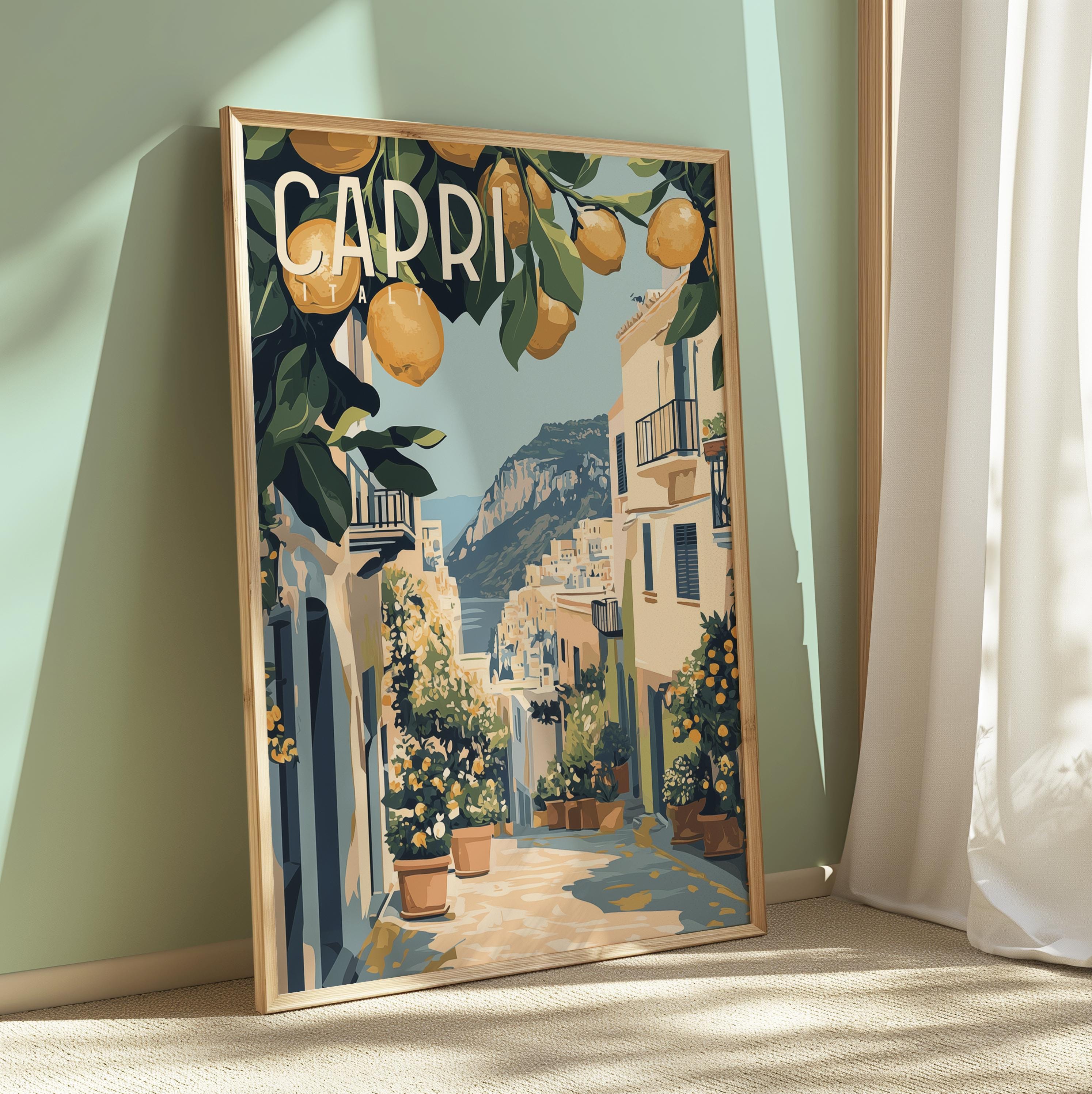 Vintage Capri Italy Poster - Retro Mediterranean Travel Art - Italy ...