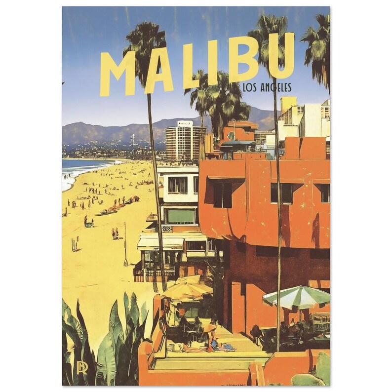 Malibu Beach LA Art Print, Retro Los Angeles Poster, Vintage California ...