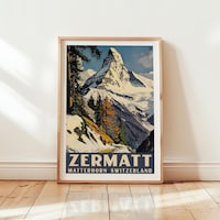 Zermatt Poster, Zermatt Art Print, Zermatt Switzerland SKI RESORT ...