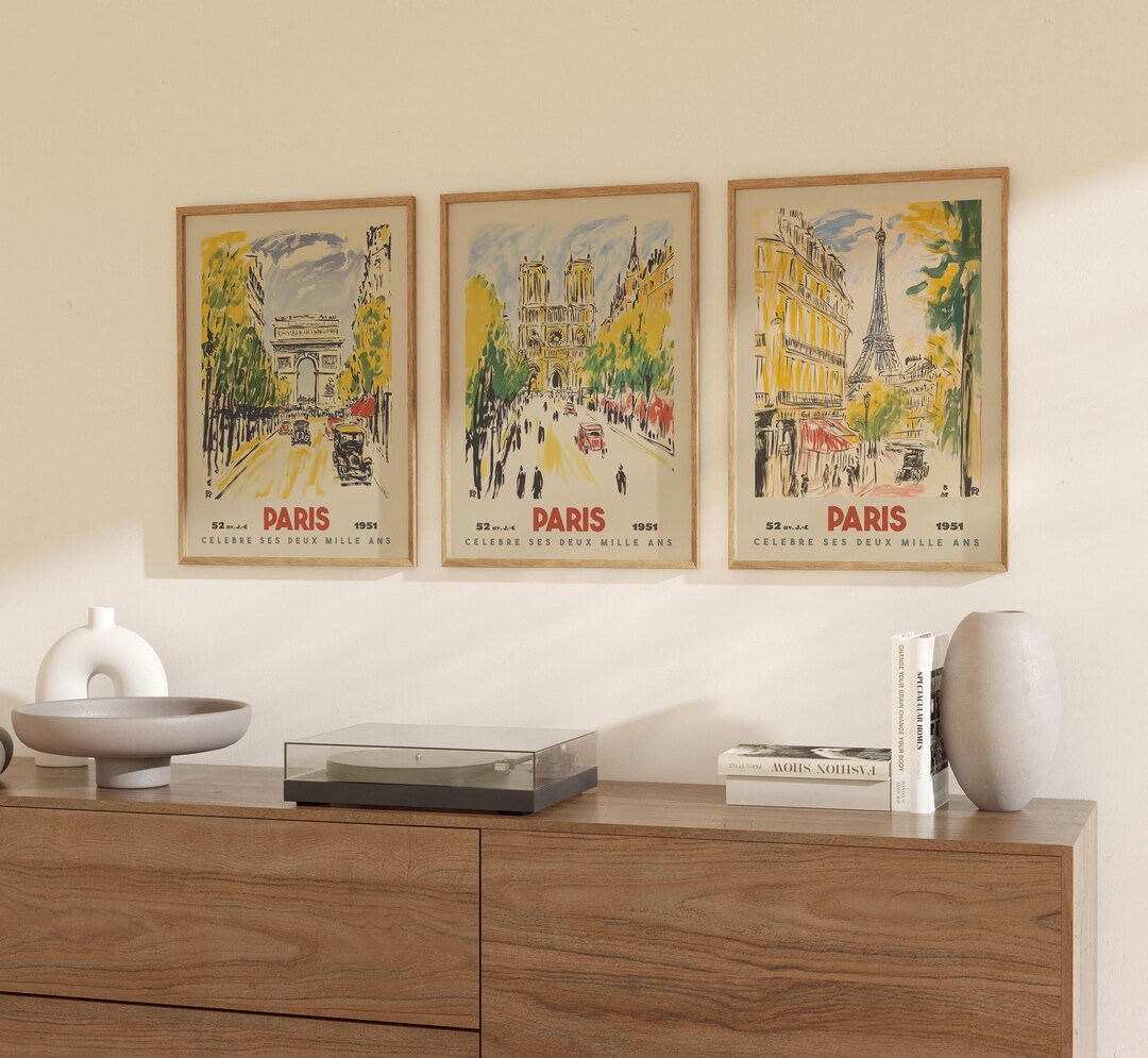 Paris Set of 3 Travel Posters, Vintage Eiffel Tower Art Print, French ...