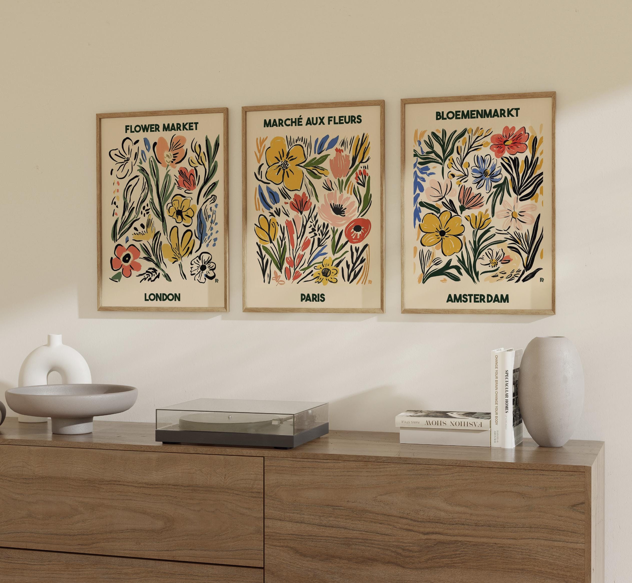 London Flower Market Poster, Vintage Floral Wall Art, Retro Botanical ...