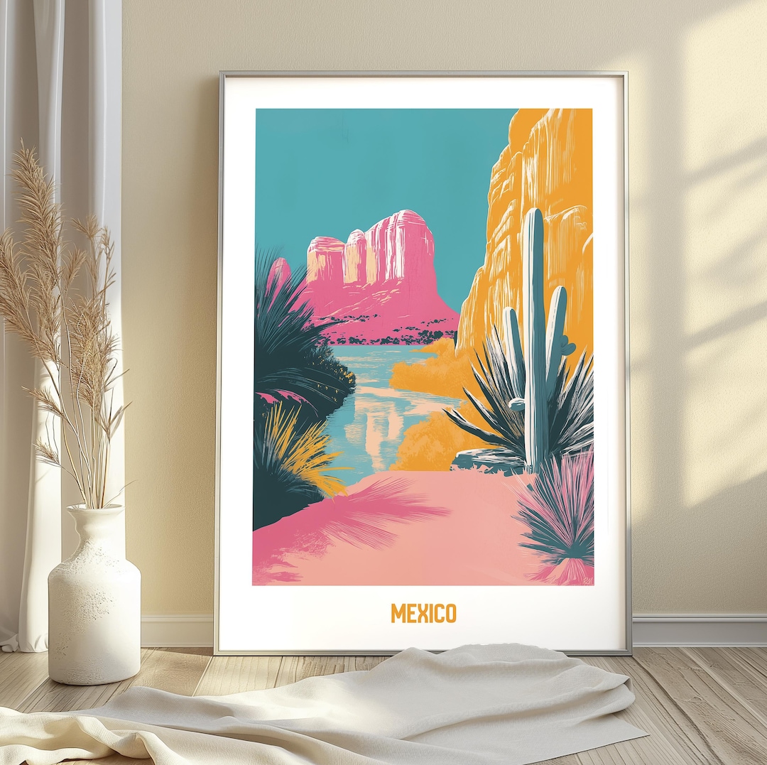 Mexico Travel Poster - Vibrant Desert Landscape Art Print - Etsy