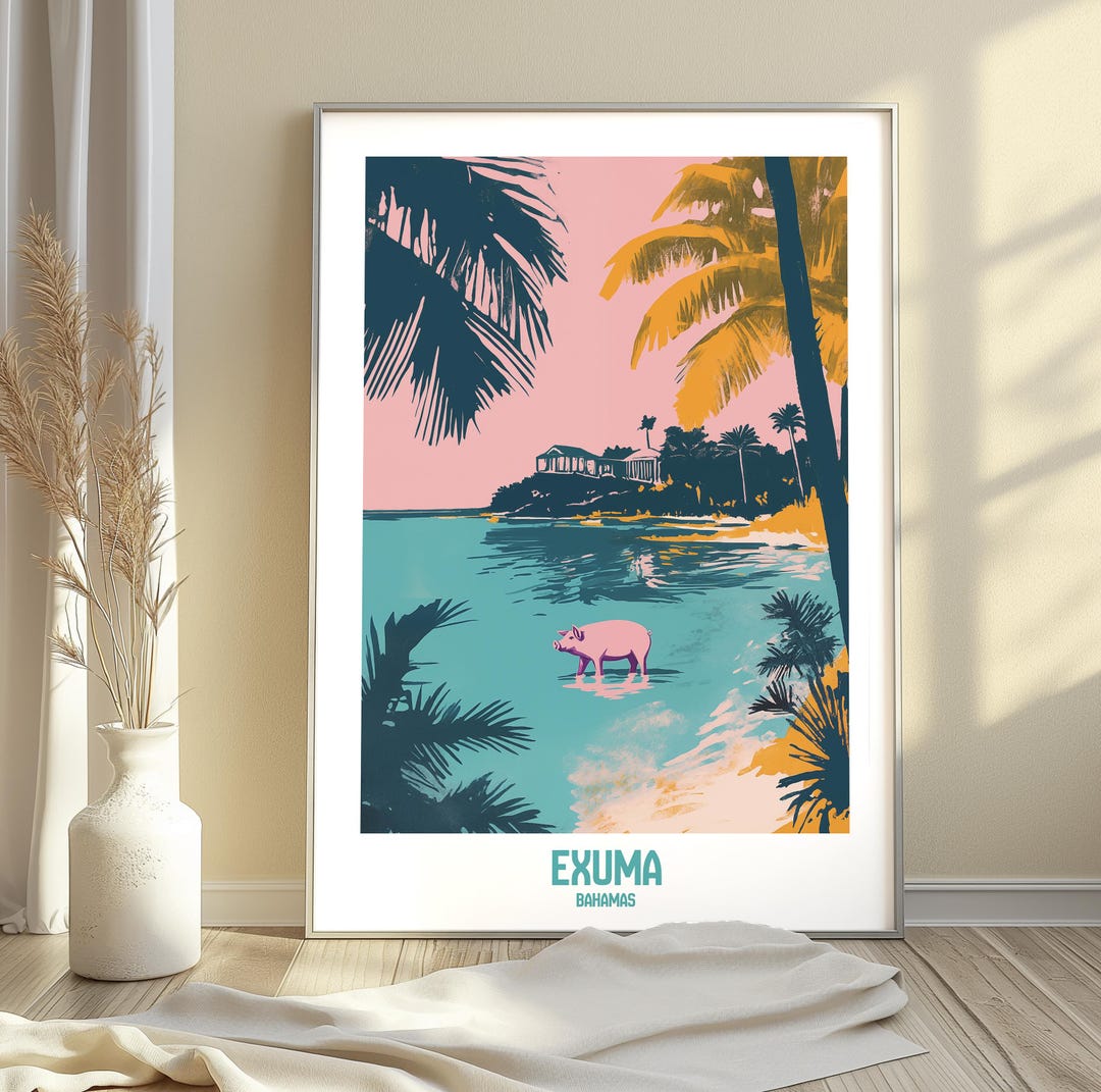 Exuma Bahamas Travel Poster Swimming Pigs Tropical Bliss Art Print - Etsy