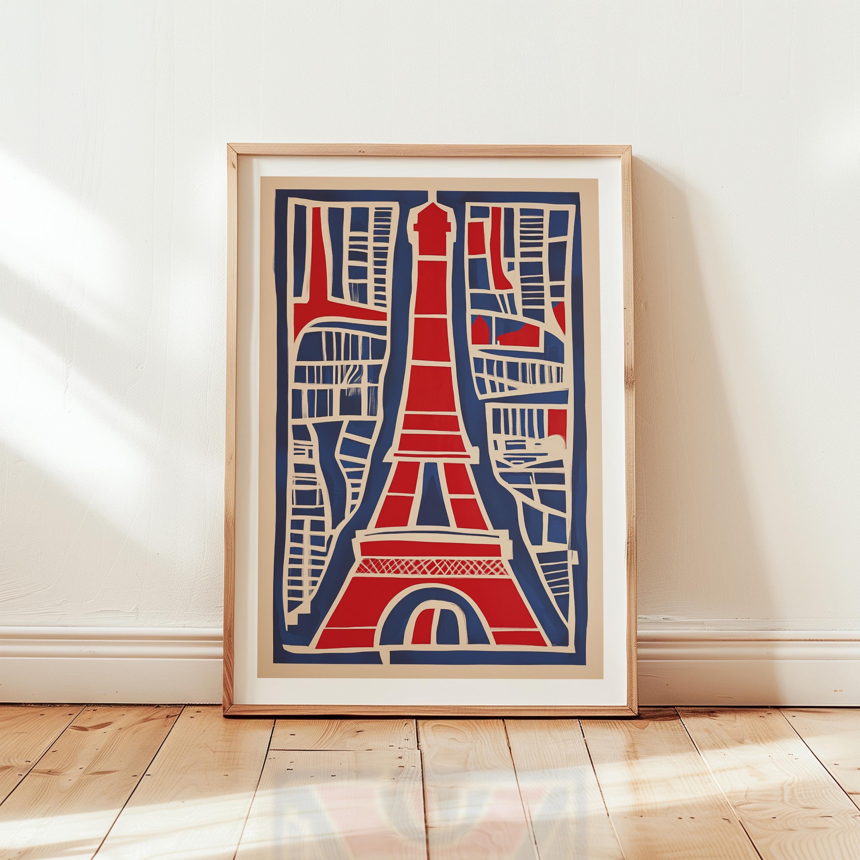 Paris Abstract Eiffel Tower Poster, Vintage Parisian Print, Retro ...