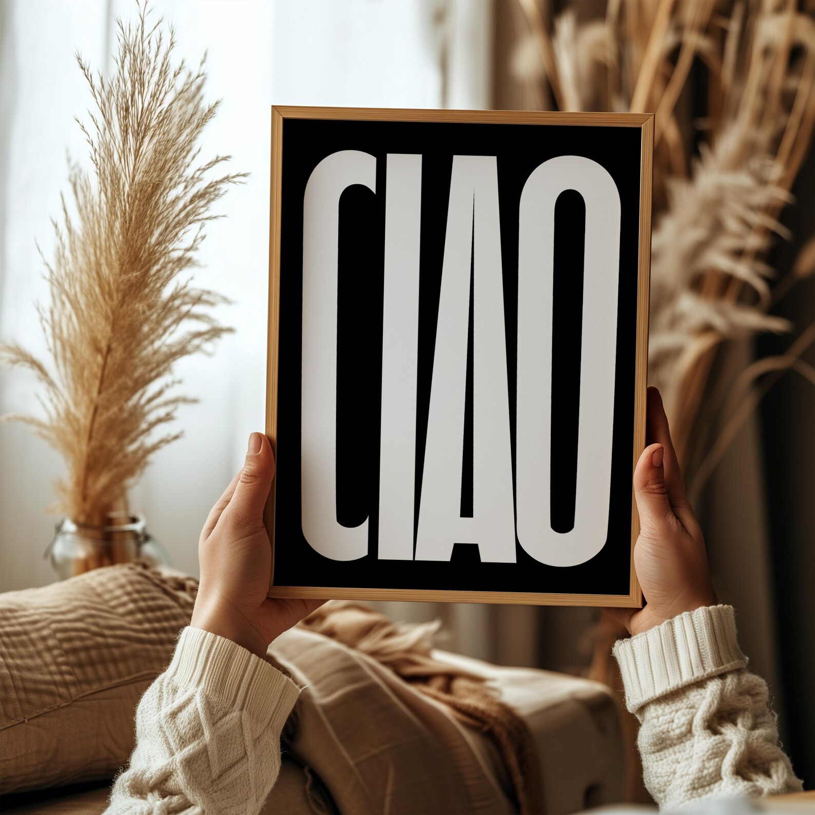 Ciao Poster Retro Style Black, Bold Italian Word Art, Monochrome Print ...