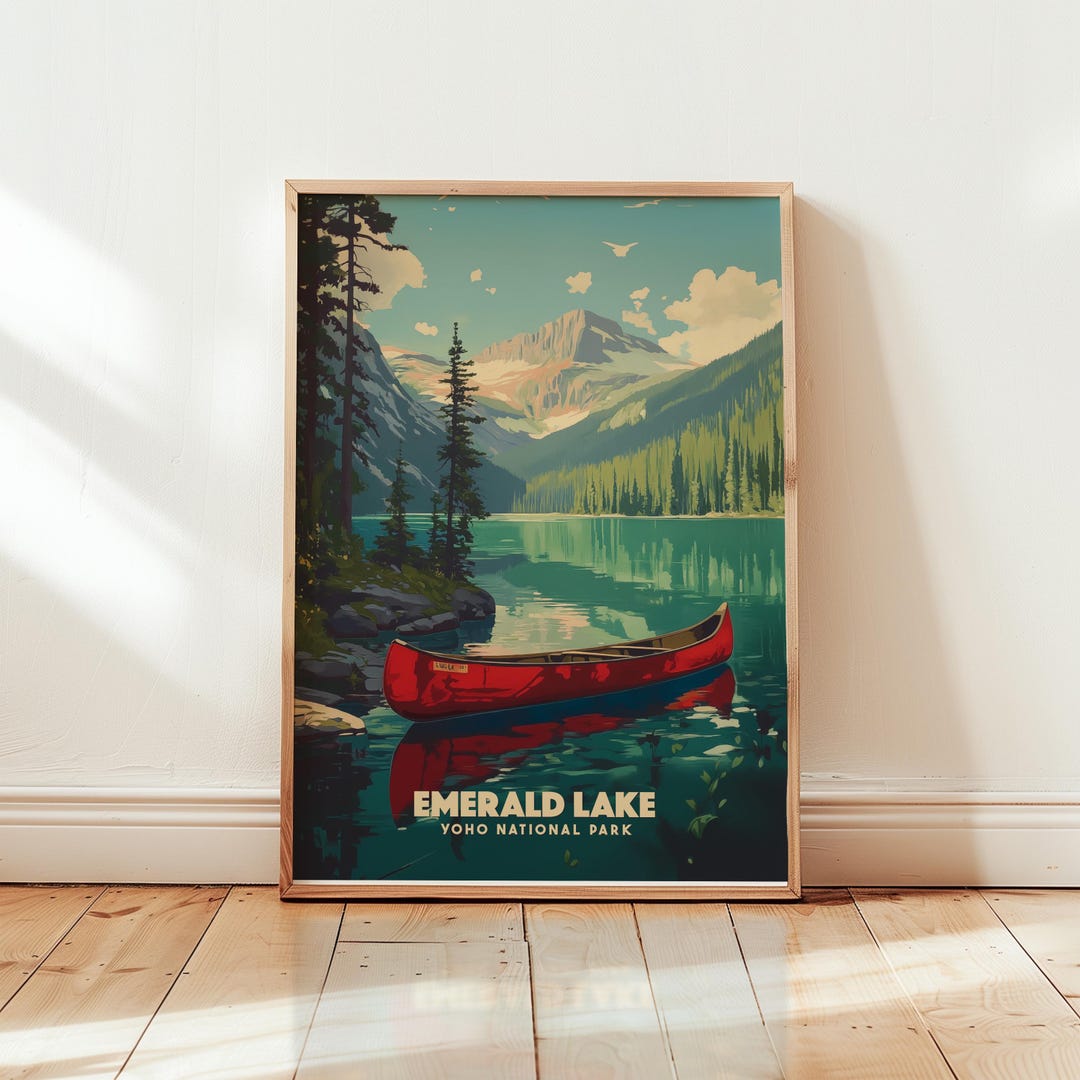 Vintage Emerald Lake Poster, Yoho National Park, Canada Travel Art, Red ...