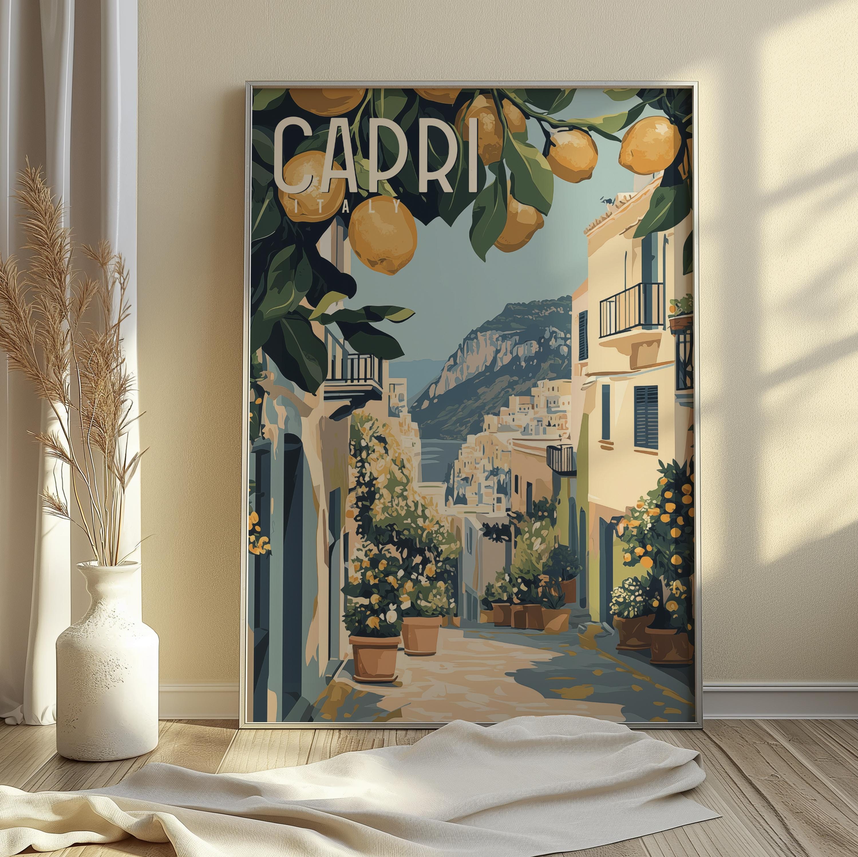 Vintage Capri Italy Poster Retro Mediterranean Travel Art Italy - Etsy