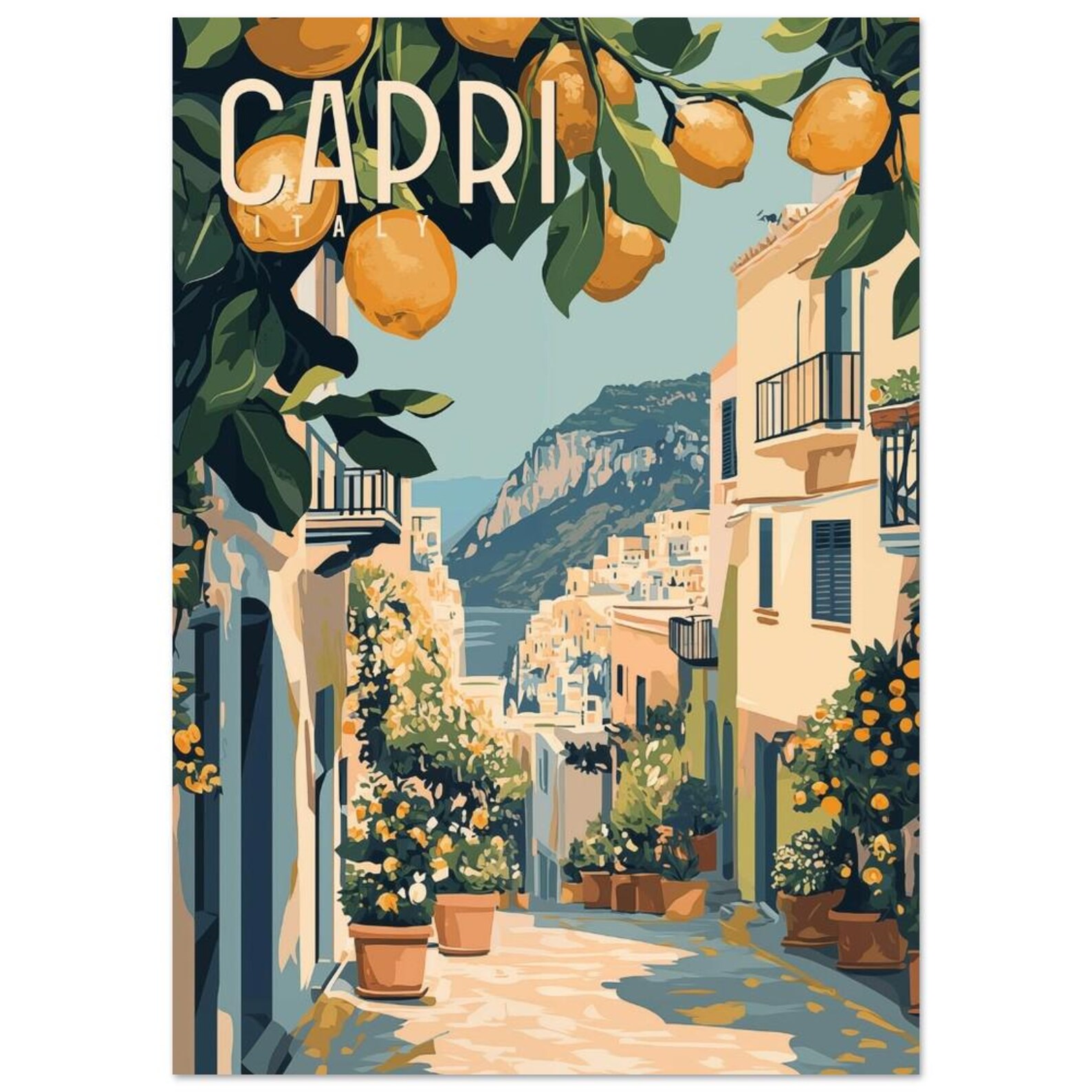 Vintage Capri Italy Poster - Retro Mediterranean Travel Art - Italy ...