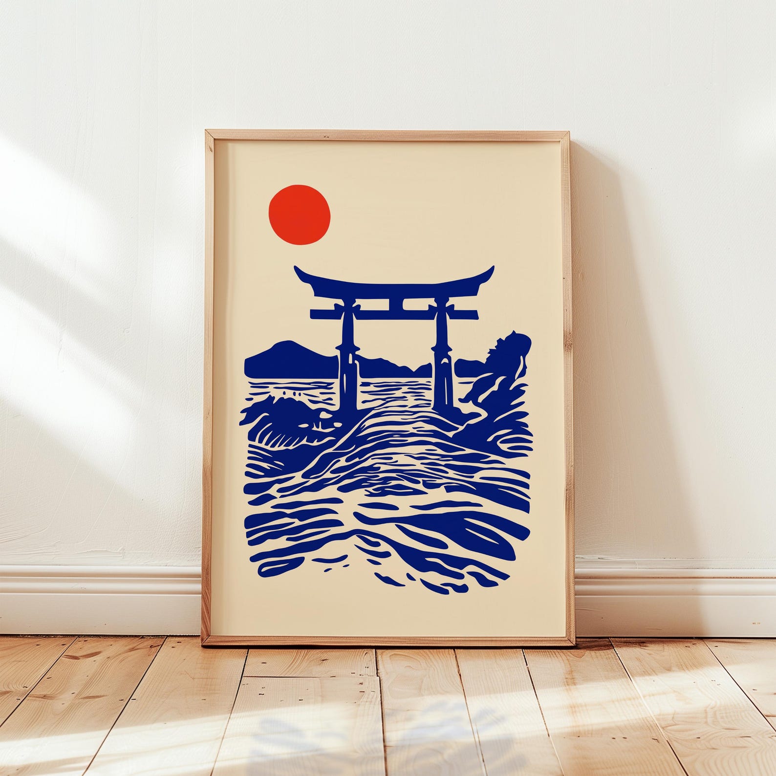 Japanese Torii Gate Poster in Cobalt Blue, Matisse-inspired Minimalist ...