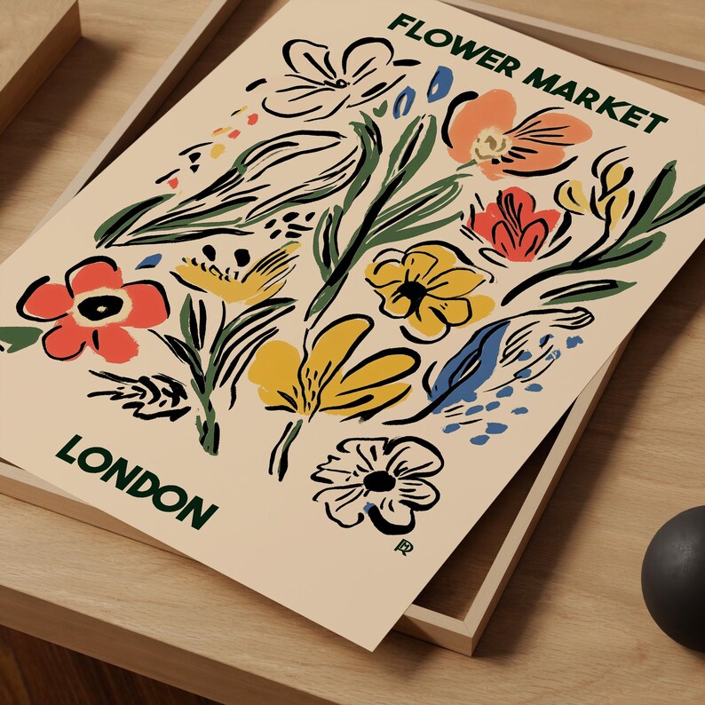 London Flower Market Poster, Vintage Floral Wall Art, Retro Botanical ...