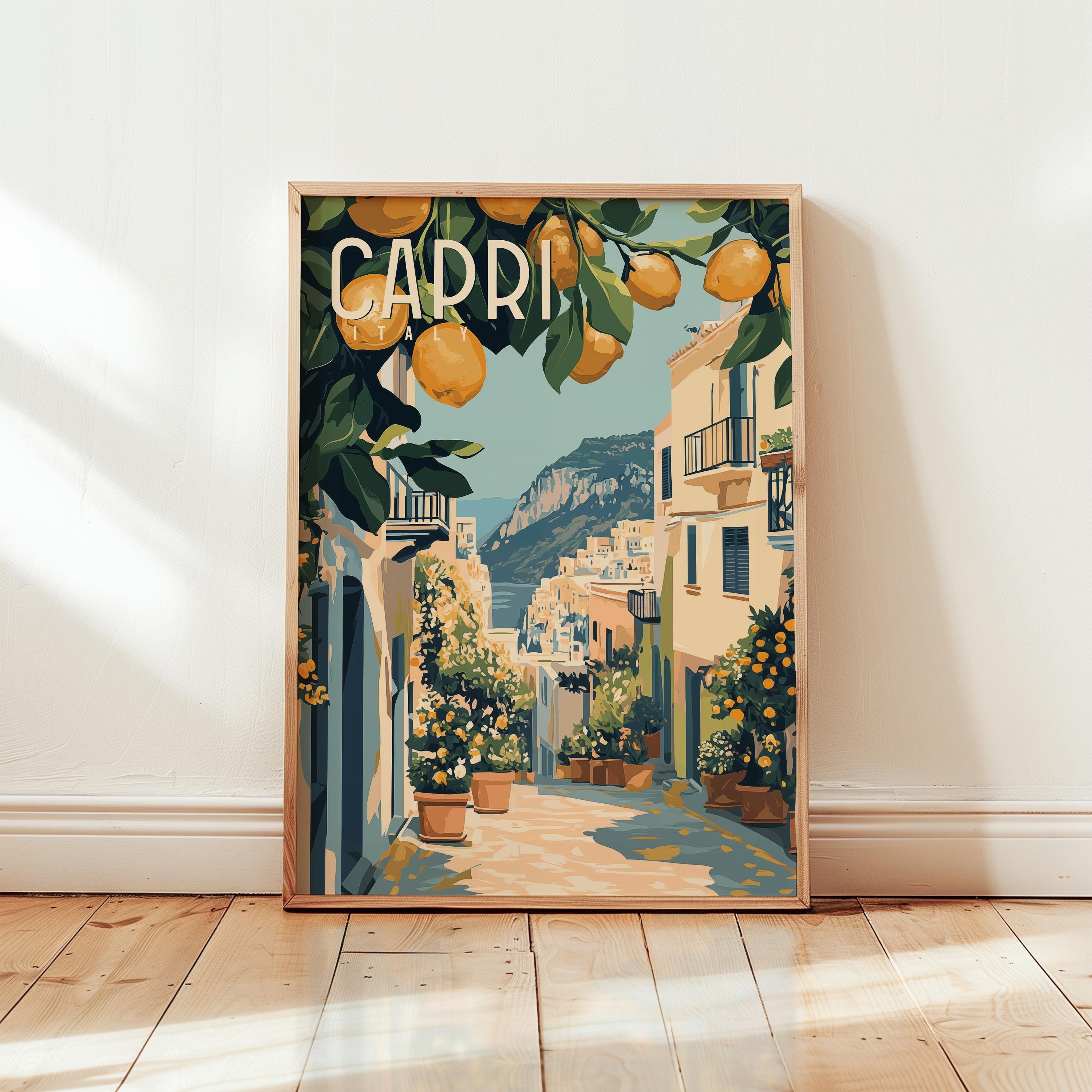 Vintage Capri Italy Poster - Retro Mediterranean Travel Art - Italy ...