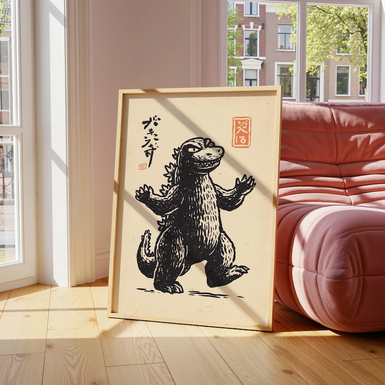 Matsumo Cute Godzilla Print – Japanese Style Kids Room Poster - Etsy