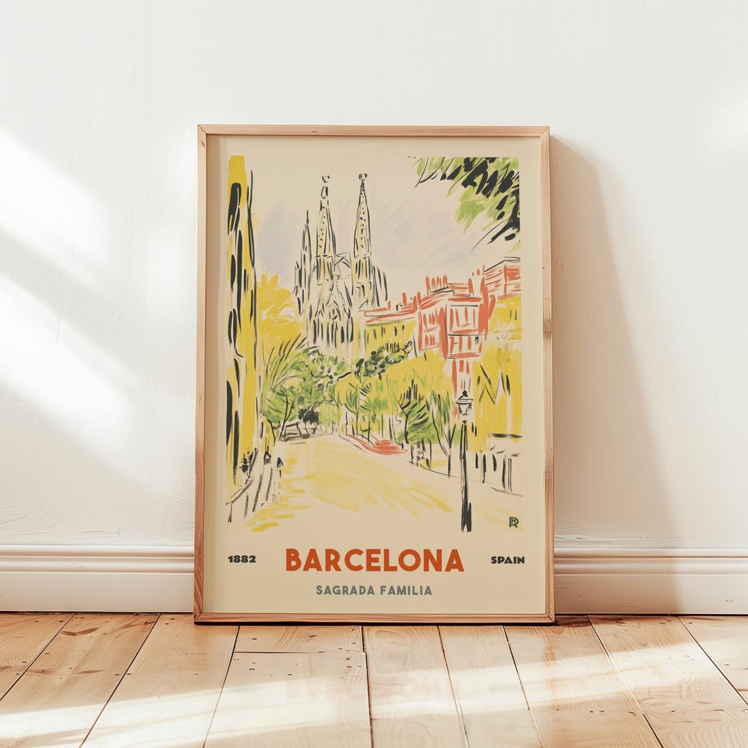 Barcelona Vintage Travel Poster, Sagrada Familia Wall Art, Retro Spain ...