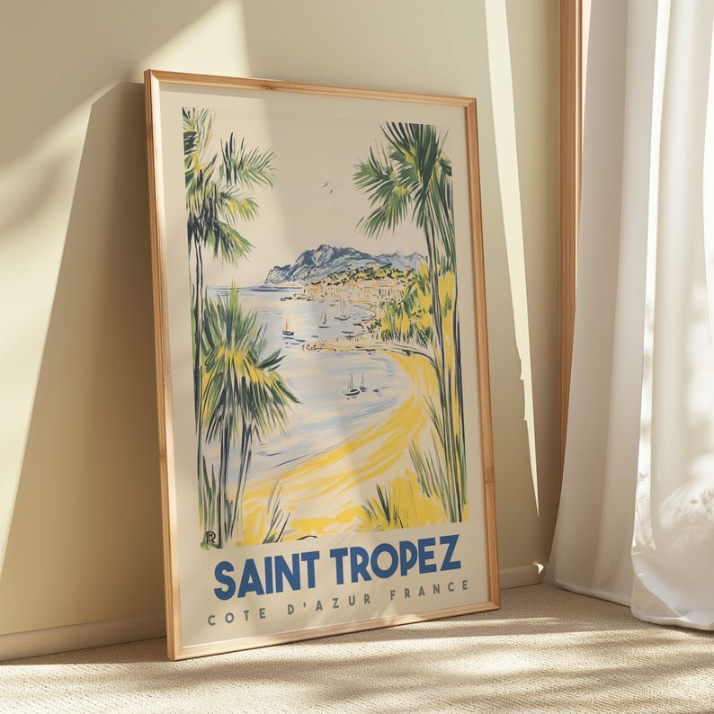 Saint Tropez Cote D'azur Art Print, Vintage French Riviera Poster, ST Tropez Home Decor, Saint ...
