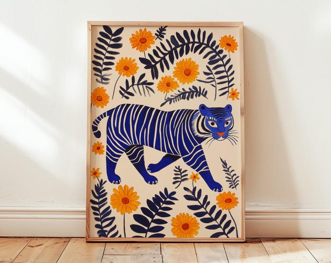 Blue Tiger Poster, Boho Tiger Art, Tigress Wall Print, Boho Wall Print ...