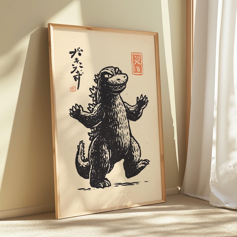 Matsumo Cute Godzilla Print – Japanese Style Kids Room Poster - Etsy