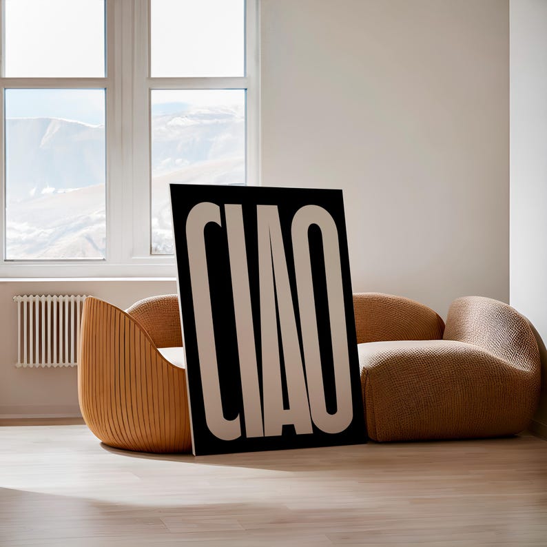 Ciao Poster Retro Style Black, Bold Italian Word Art, Monochrome Print ...