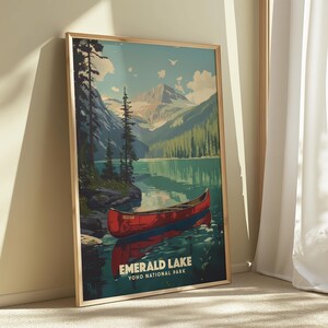 Vintage Emerald Lake Poster, Yoho National Park, Canada Travel Art, Red ...