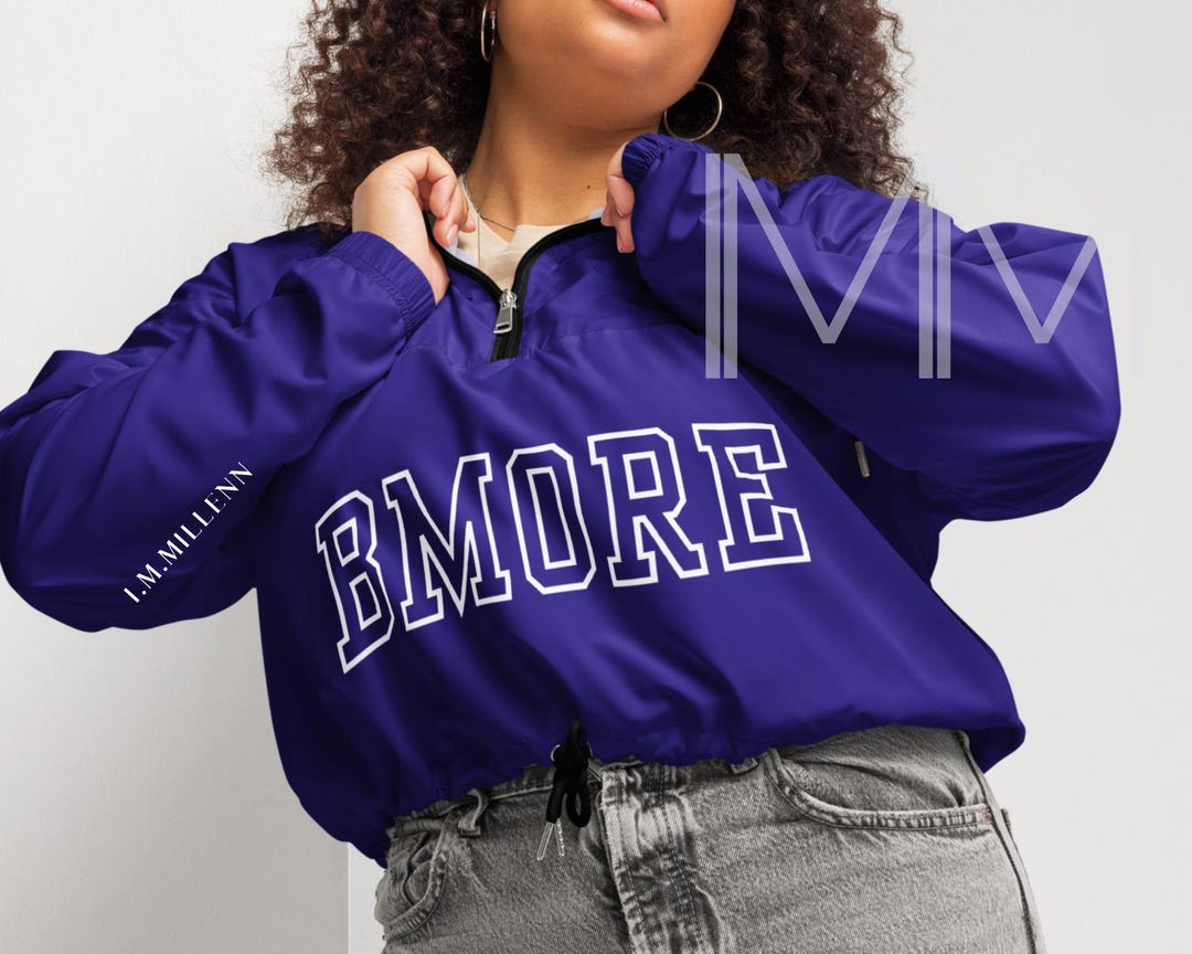 Bmore Cropped Windbreaker Jacket for Women, Purple and Black Vintage Football Jacket, Color ...