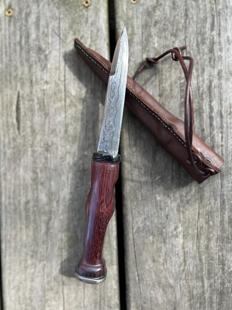 Damascus Medieval Knife With Buffalo Horn Handle & Leather Sheath - Etsy