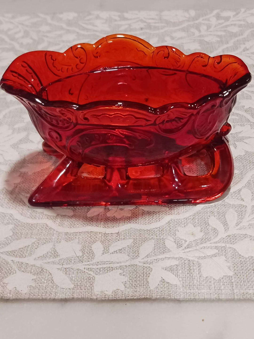 Mosser Ruby Red Candy Glass Bowl Santa Sleigh. - Etsy