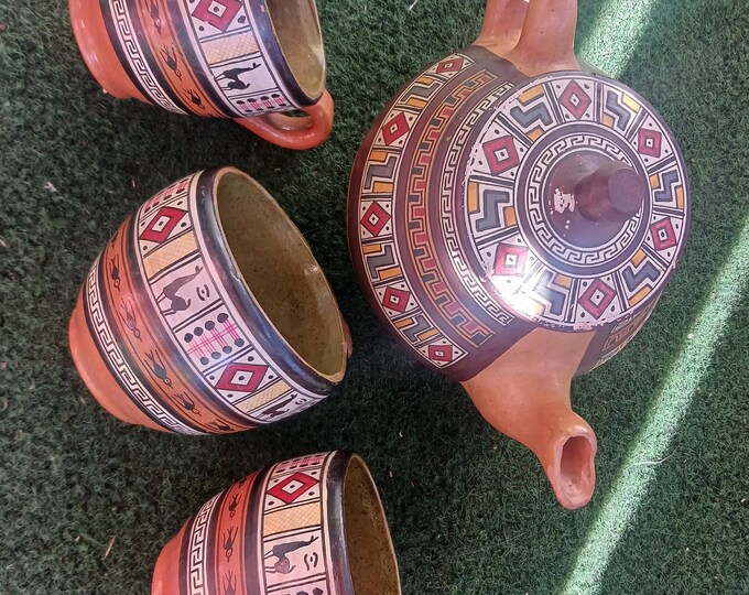 Vintage Cusco Peru Hand Painted Tea Pot, Cups and Saucers. - Etsy