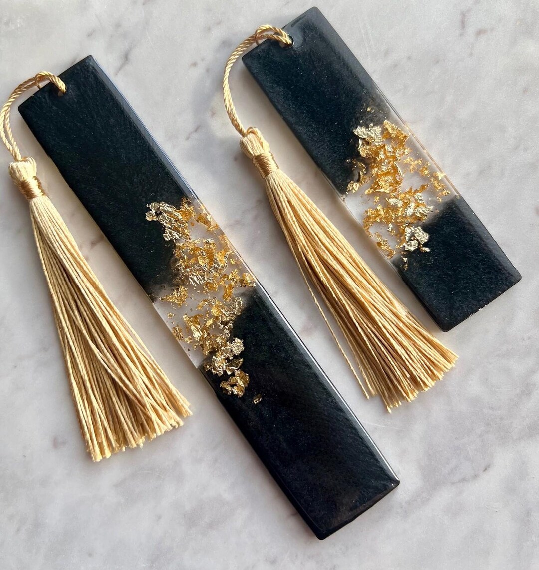 Black & Gold Flake Resin Bookmarks - Etsy