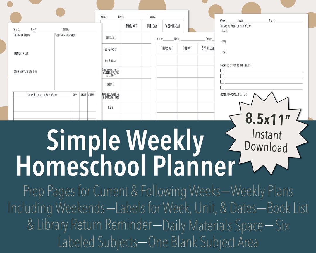 Simple Homeschool Weekly Planner - Great for Torchlight, Build Your ...