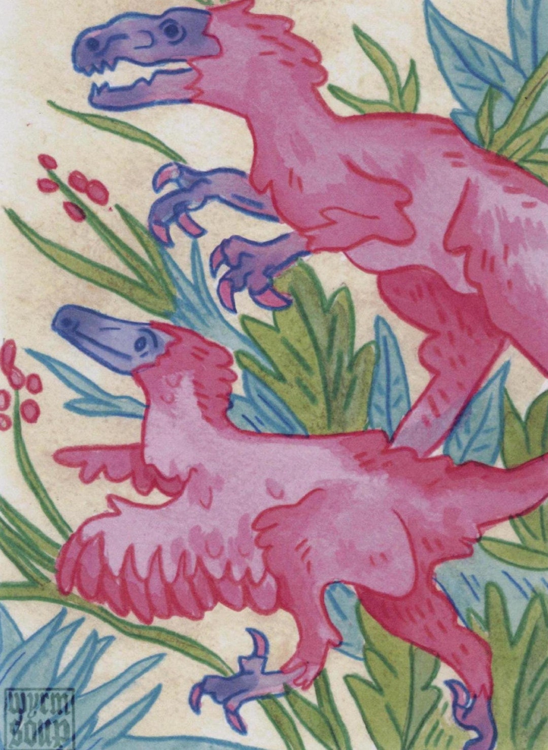 Pink Velociraptor Print - Etsy