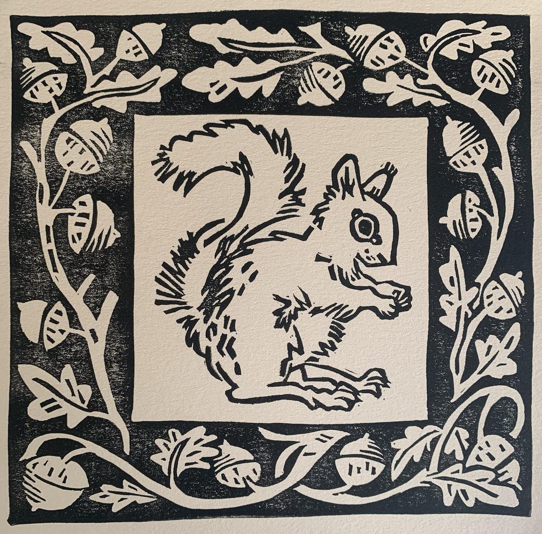 Squirrel Linocut Print - Etsy