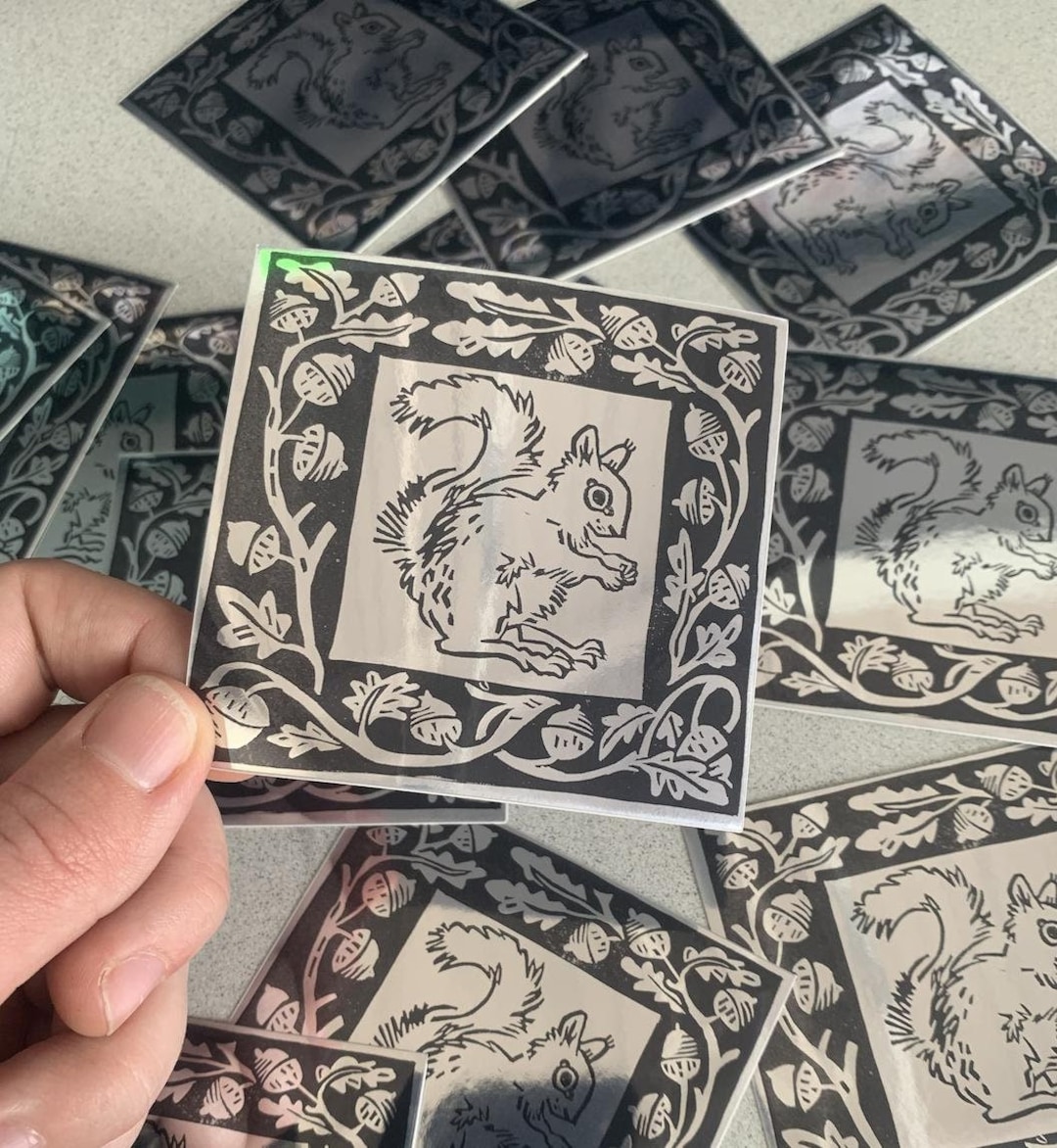 Squirrel Linocut Sticker - Etsy