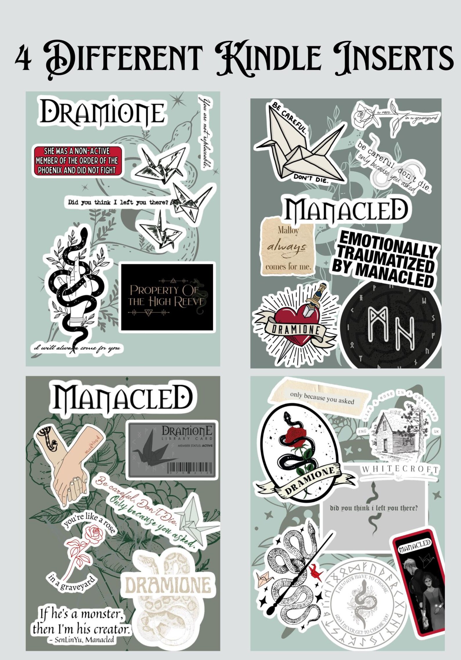 Manacled Kindle Inserts [4] | Printable Pdfs | Fits Kindle Paperwhite ...