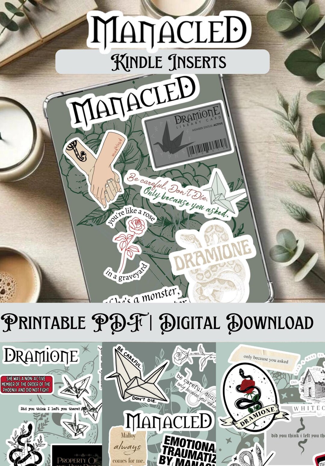 Manacled Kindle Inserts [4] | Printable Pdfs | Fits Kindle Paperwhite ...