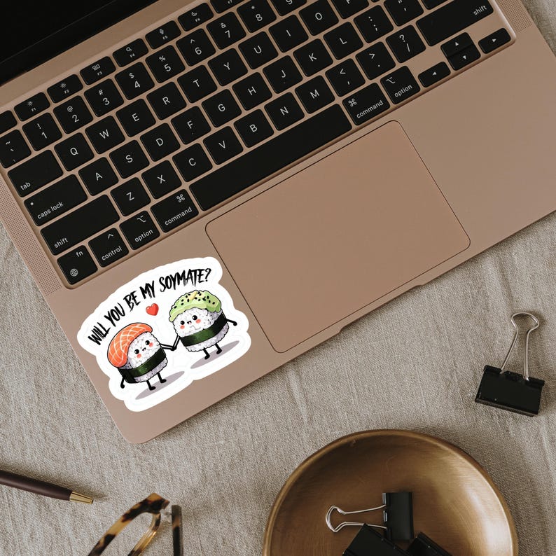 Sushi Lover Sticker, Will You Be My Soymate Sushi Funny Laptop Sticker ...