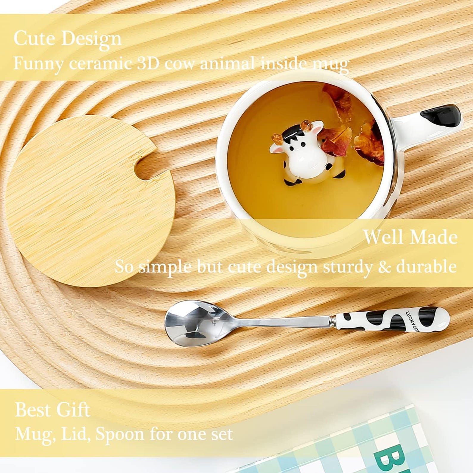 Cow Ceramic Cup Hidden 3D Animal Inside Mug, Cute Cartoon Handmade ...