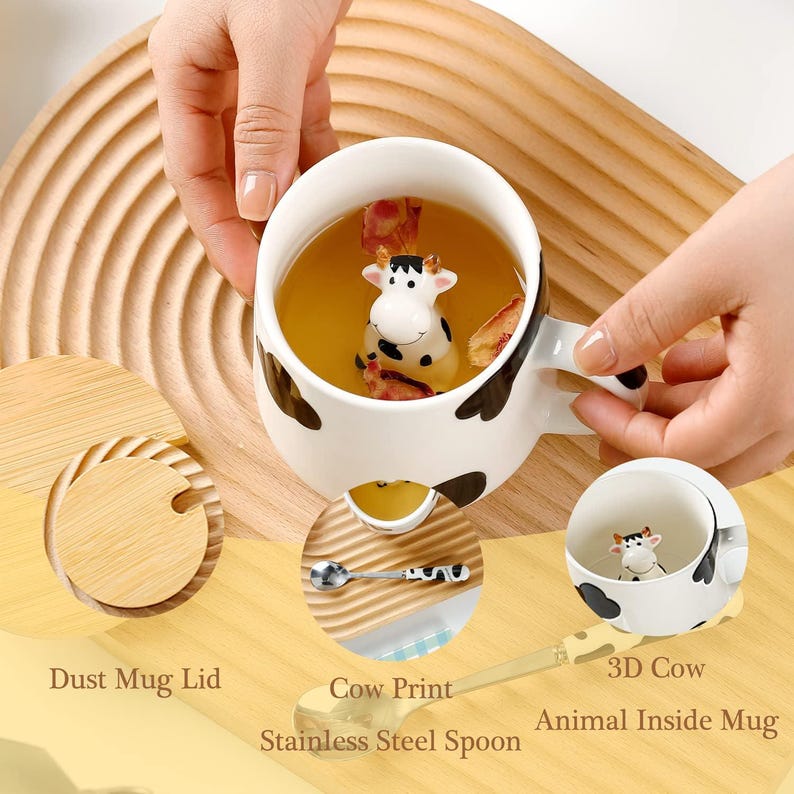Cow Ceramic Cup Hidden 3D Animal Inside Mug, Cute Cartoon Handmade ...