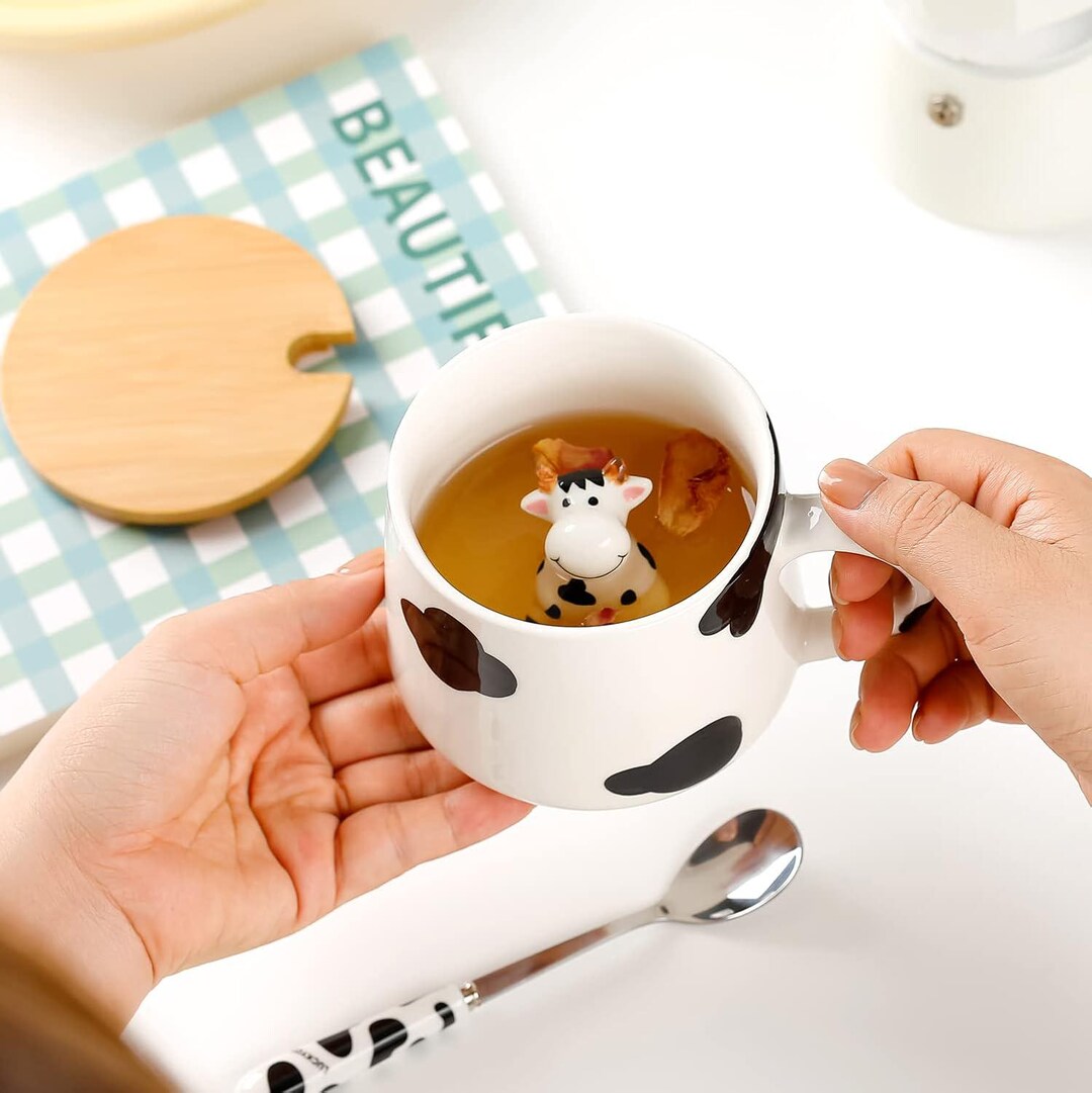 Cow Ceramic Cup Hidden 3D Animal Inside Mug, Cute Cartoon Handmade ...