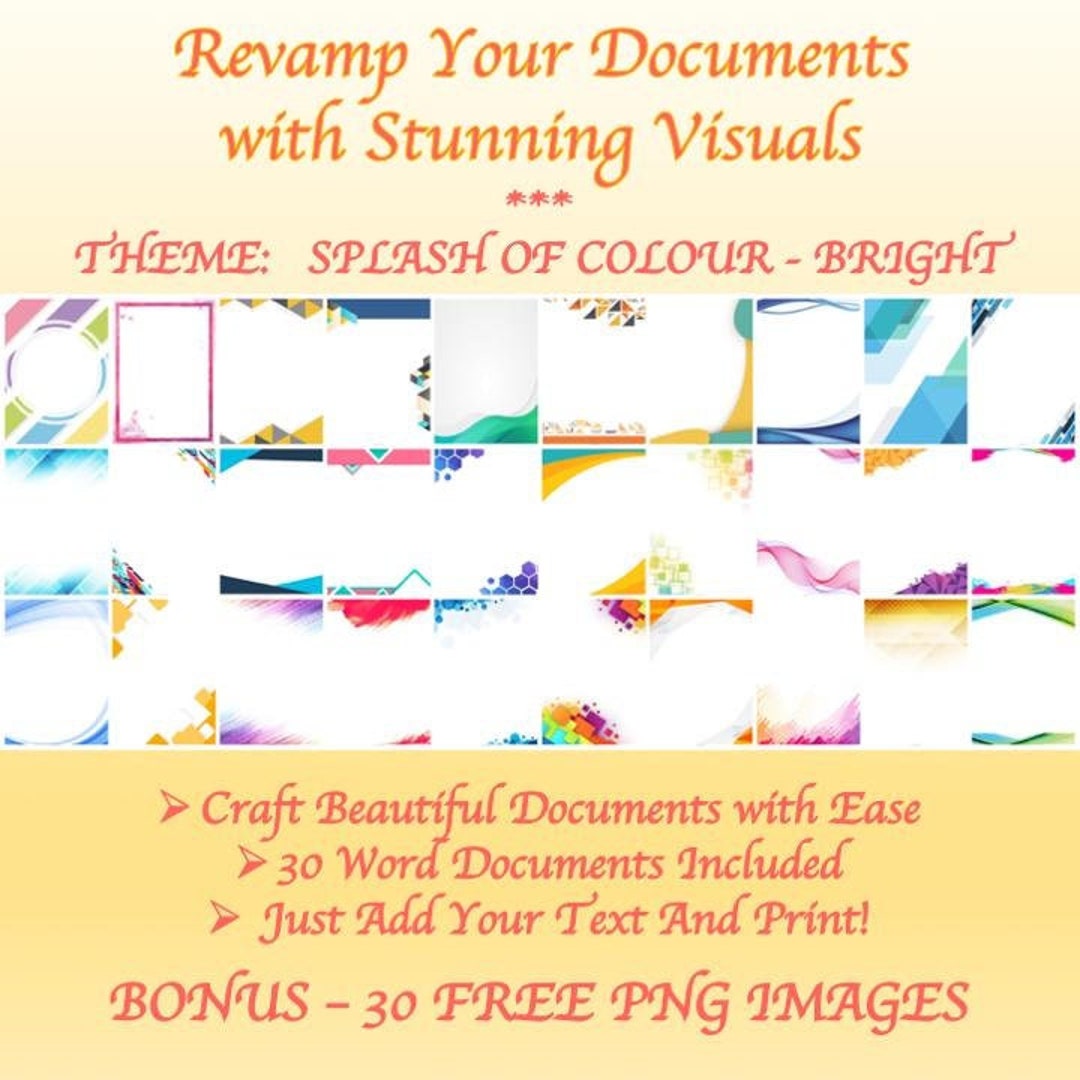 Printable Word Documents With Dynamic Backgrounds Splash of Colour ...