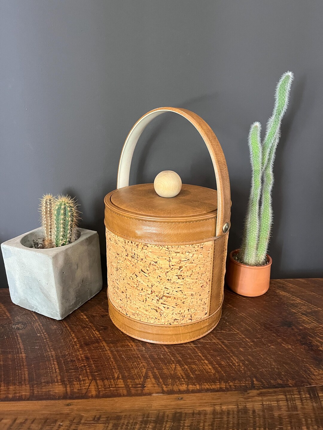 Cork Ice Bucket W/ Handle & Plastic Liner W/ Top - Etsy