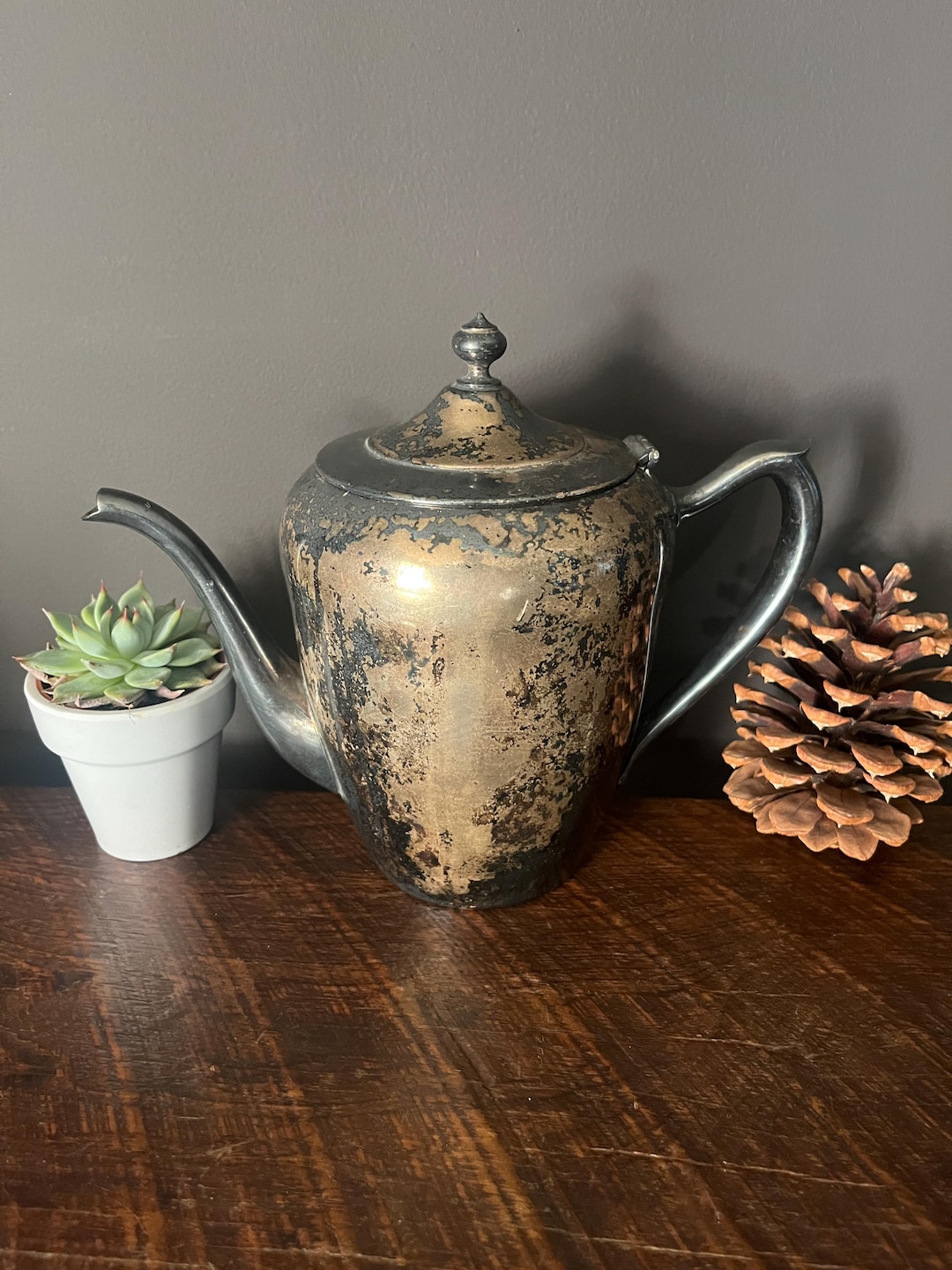 Antique Silver Teapot W/ Spout & Hinged Lid, FB Rogers Silverplate Aged ...