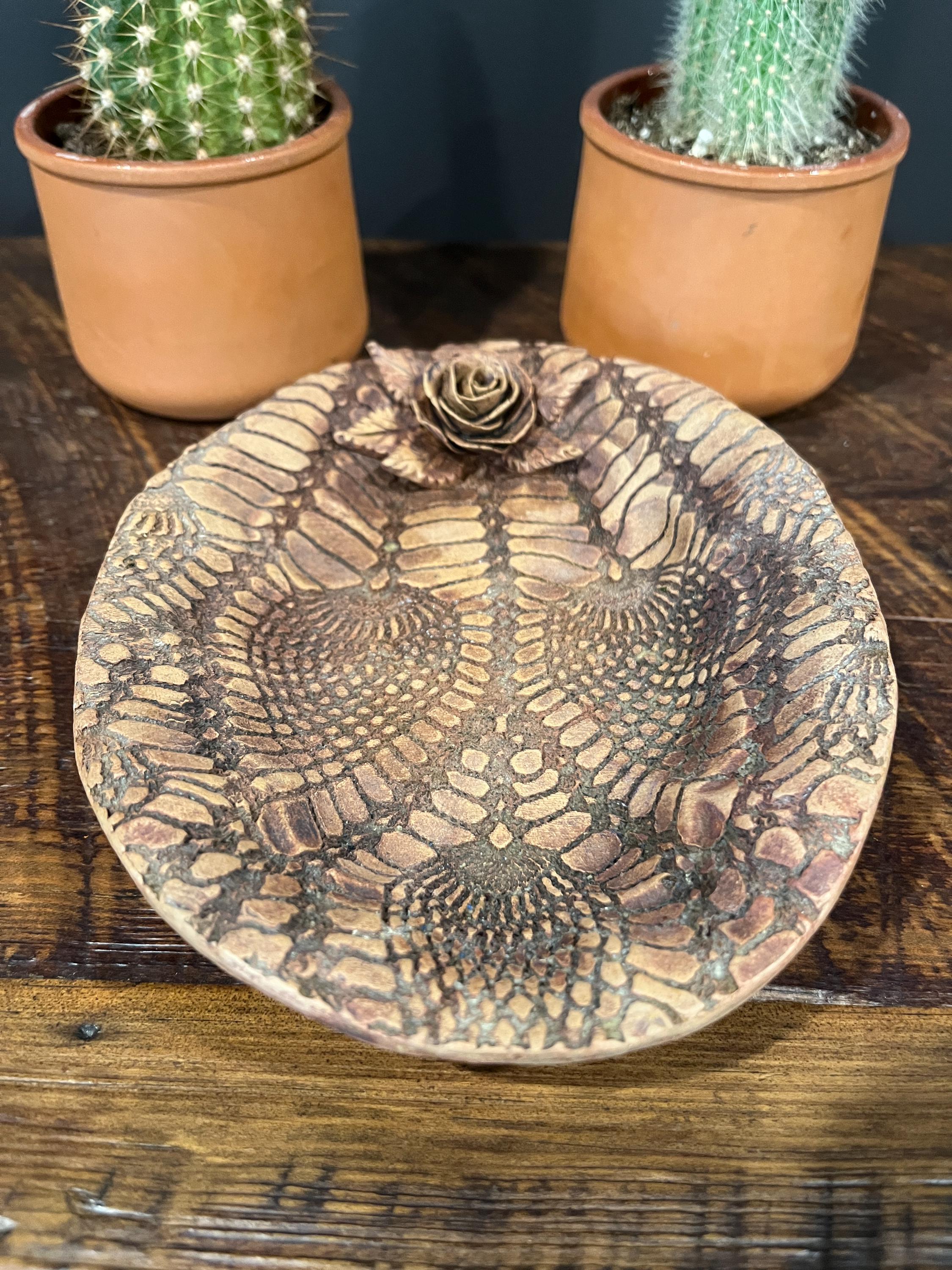 Rose & Alligator Dragon Scale Textured Ceramic Clay, Catch All Dish or ...
