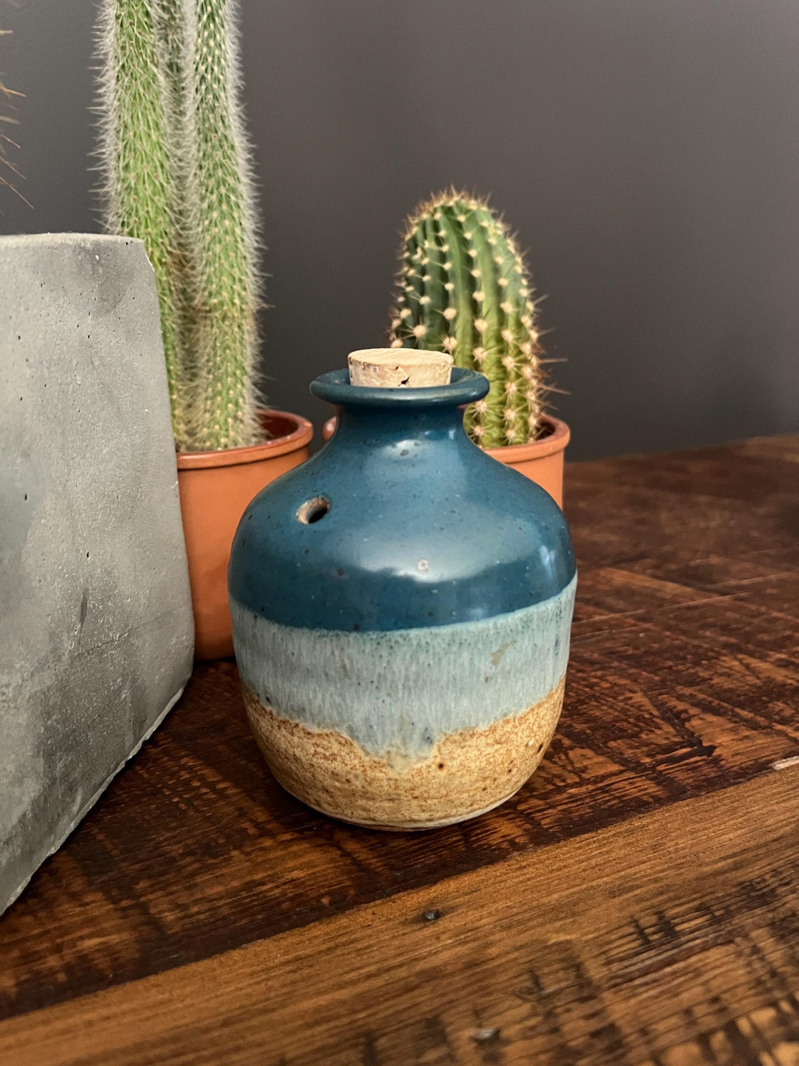 Blue Striped Stoneware Jar With Cork Top and Vent Hole - Etsy