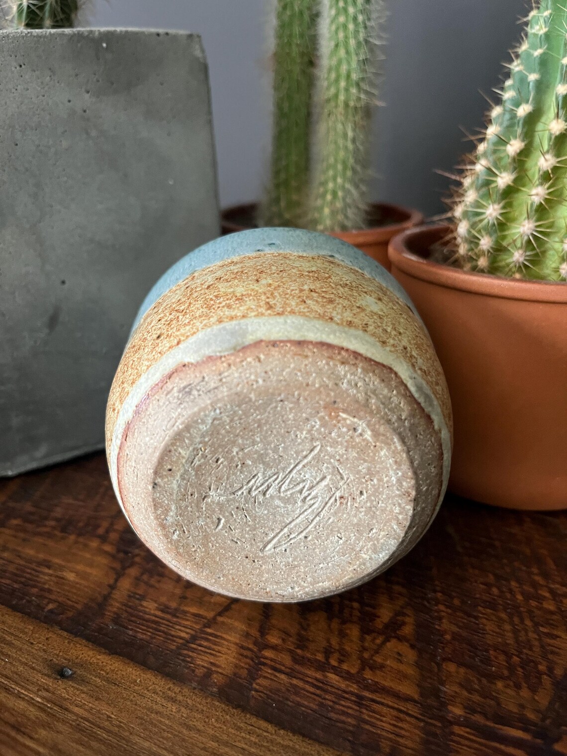 Blue Striped Stoneware Jar With Cork Top and Vent Hole - Etsy