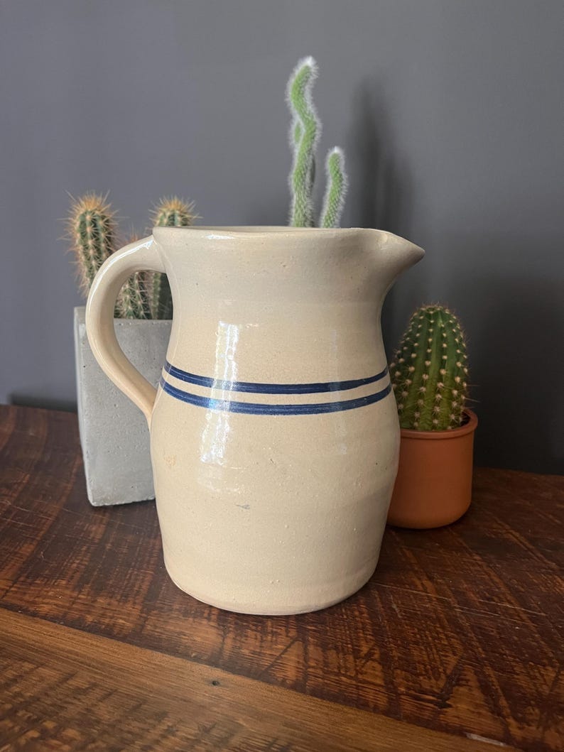 Vintage Striped Stoneware Pitcher - Etsy