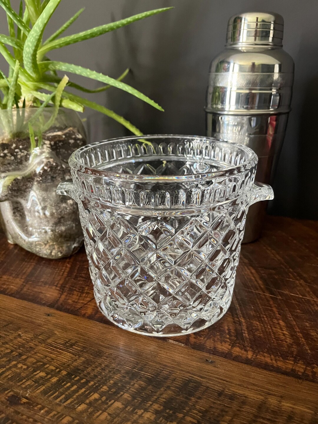 5" Starburst Ice Bucket, Unique Glass Design W/ 2 Handles on Sides - Etsy