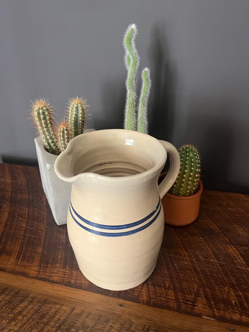 Vintage Striped Stoneware Pitcher - Etsy