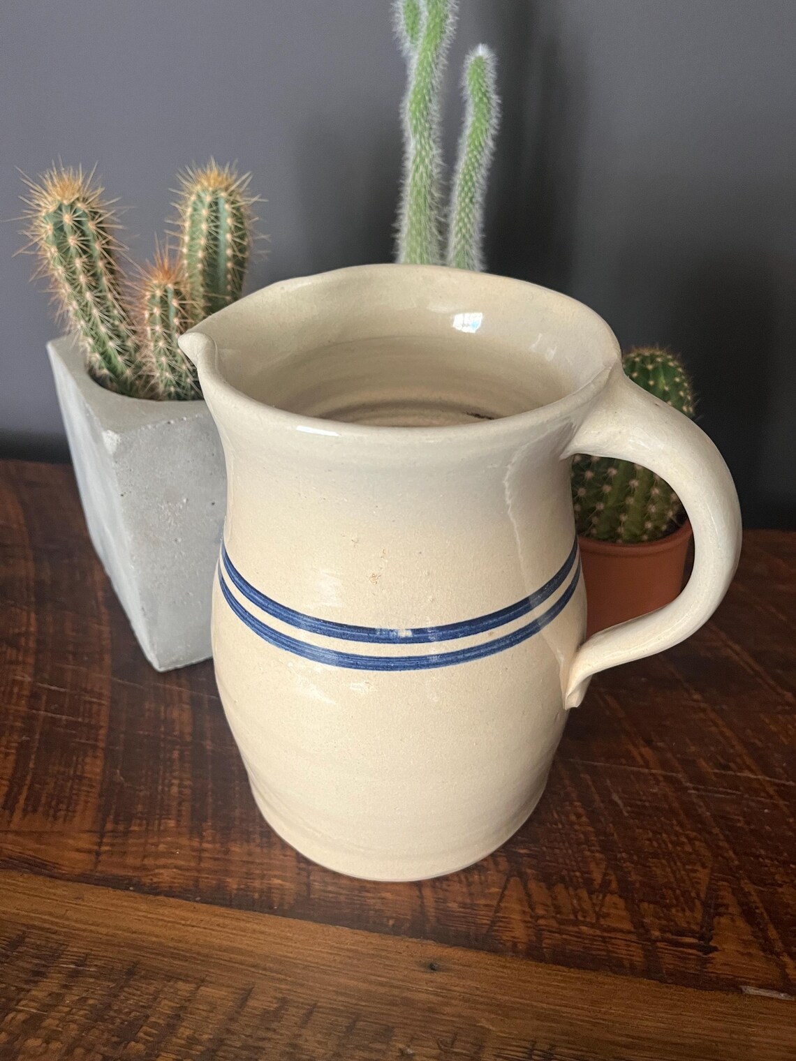 Vintage Striped Stoneware Pitcher - Etsy